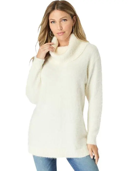 ROAMAN'S Eyelash Cowl Neck Sweater - Ivory