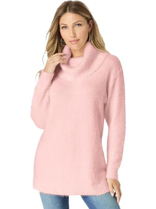 ROAMAN'S Eyelash Cowl Neck Sweater - Soft Blush