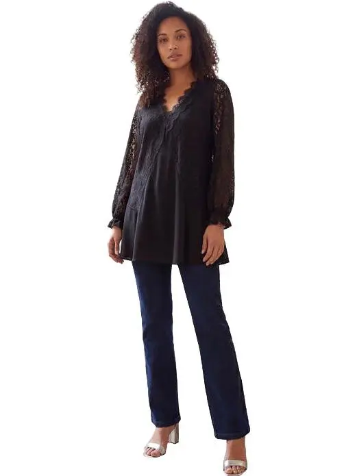 Roaman's Lace And Georgette Swing Tunic - Black