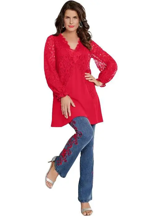 ROAMAN'S Lace & Georgette Swing Tunic - Vivid Red