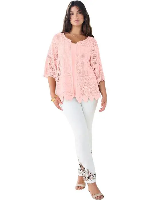 ROAMAN'S Scallop Trim Crochet Cardigan - Soft Blush