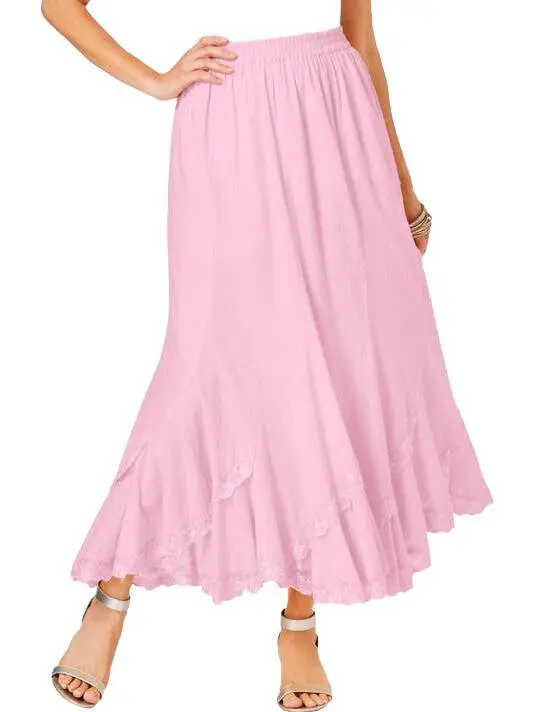 Roaman's Lace-trimmed Cotton Midi Skirt - Primrose