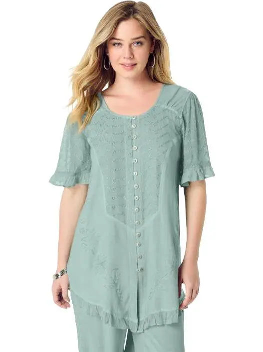 ROAMAN'S Acid Wash Tunic - Antique Mint