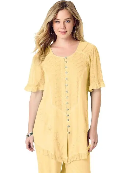 ROAMAN'S Acid Wash Tunic - Banana