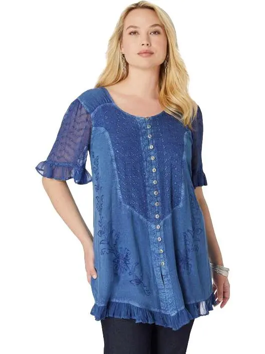 ROAMAN'S Acid Wash Tunic - Dark Blue