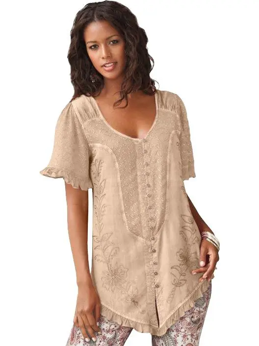 ROAMAN'S Acid Wash Tunic - New Khaki