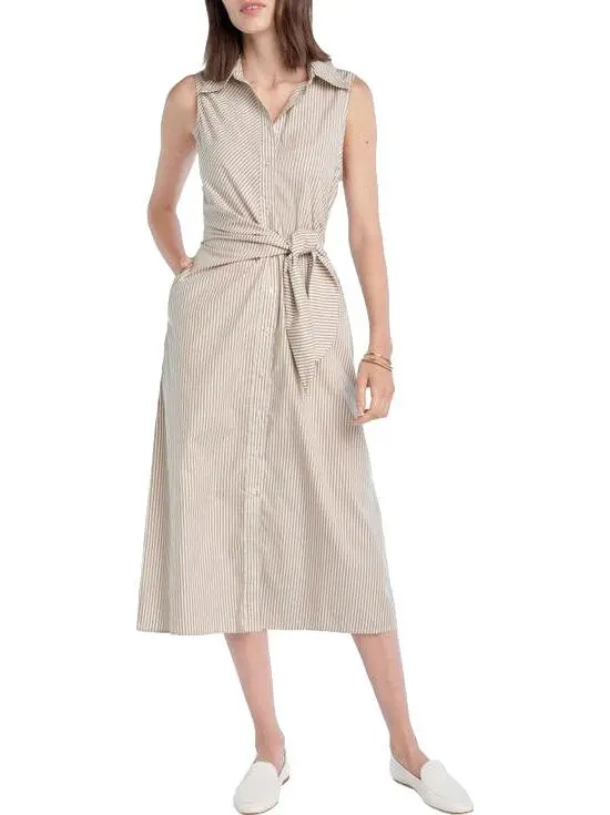 FAVORITE DAUGHTER Stripe Tie Waist Shirt Dress - Soft Taupe Stripe