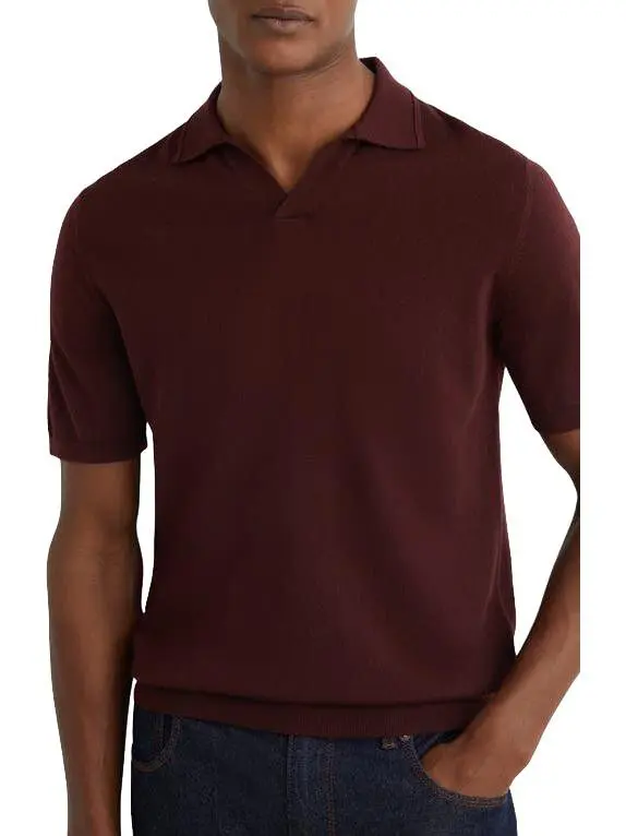 REISS Duchie Short Sleeve Wool Polo Sweater - Port Red