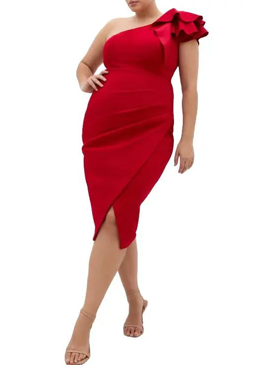 City Chic Milani One-shoulder Dress - Love Red