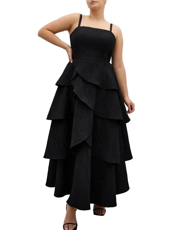 City Chic Ruffle Sleeveless Maxi Dress - Black
