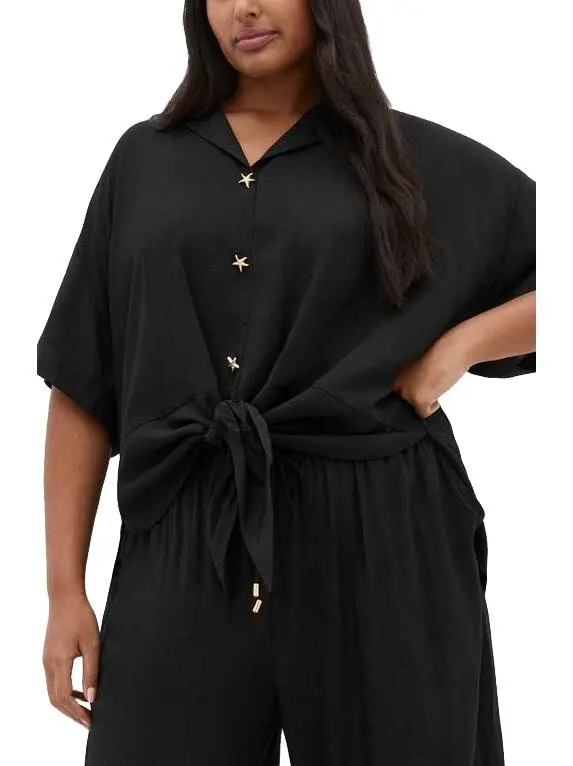 City Chic Kalea Tie-front Button-up Shirt - Black