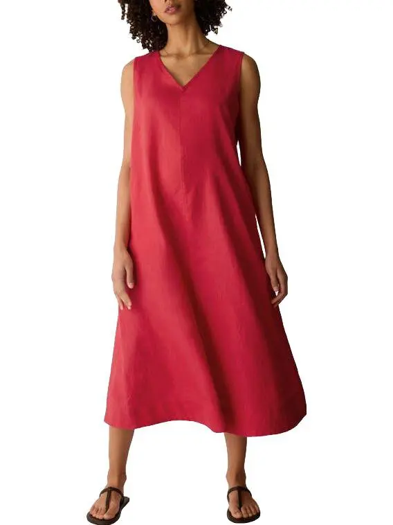Eileen Fisher Sleeveless Linen Midi Shift Dress - Grenadine