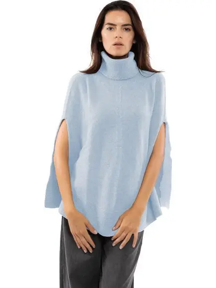 MONTICELLI CASHMERE Cashmere Turtleneck Poncho - Baby Blue