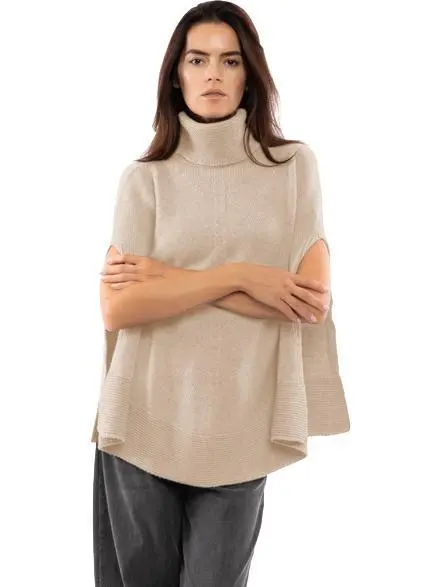 MONTICELLI CASHMERE Cashmere Turtleneck Poncho - Beige