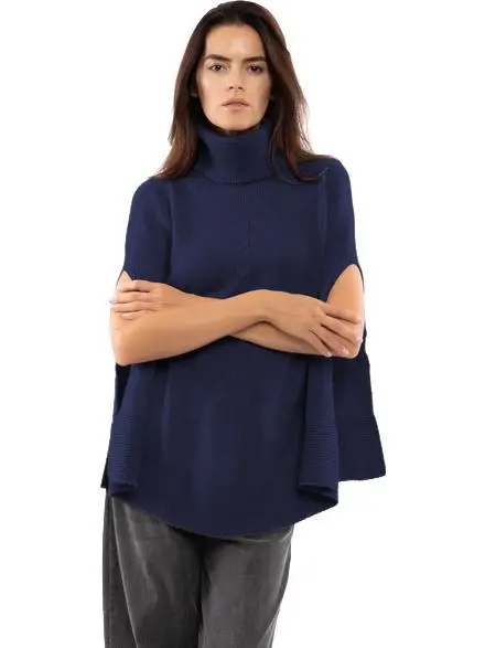 MONTICELLI CASHMERE Cashmere Turtleneck Poncho - Blue