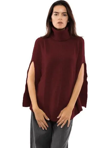 MONTICELLI CASHMERE Cashmere Turtleneck Poncho - Bordeaux