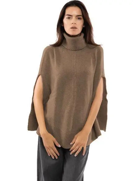 MONTICELLI CASHMERE Cashmere Turtleneck Poncho - Brown