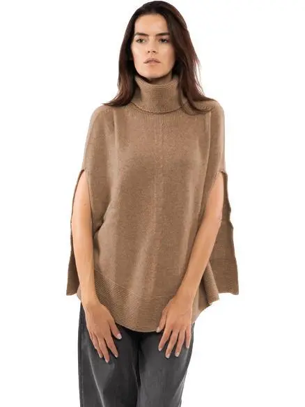 MONTICELLI CASHMERE Cashmere Turtleneck Poncho - Camel