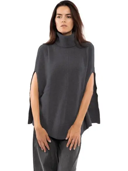 MONTICELLI CASHMERE Cashmere Turtleneck Poncho - Charcoal