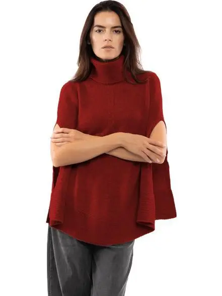 MONTICELLI CASHMERE Cashmere Turtleneck Poncho - Chianti