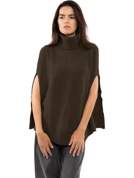 MONTICELLI CASHMERE Cashmere Turtleneck Poncho - Coffee