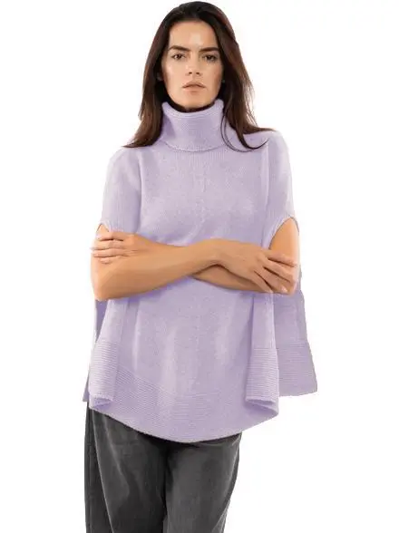 MONTICELLI CASHMERE Cashmere Turtleneck Poncho - Lilac