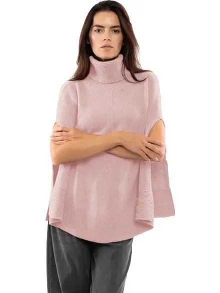 MONTICELLI CASHMERE Cashmere Turtleneck Poncho - Old Rose