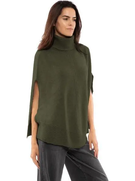 MONTICELLI CASHMERE Cashmere Turtleneck Poncho - Olive Green