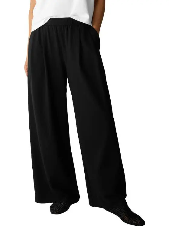 Eileen Fisher Stretch Organic Cotton Wide Leg Pants - Black
