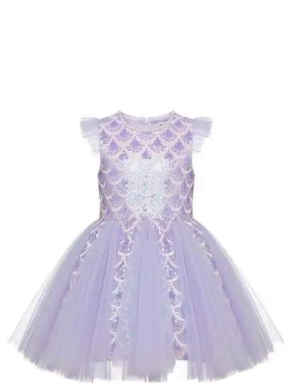 MIA BELLE GIRLS Seaside Shimmer Mermaid Tulle Dress - Purple