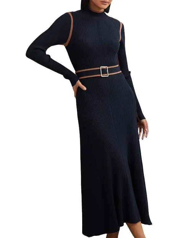 REISS Ella Belted Maxi Dress - Navy/camel