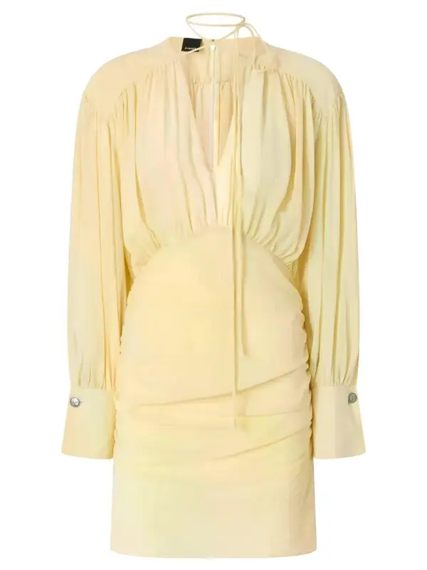 Pinko Gathered V-neck Dress - Yellow