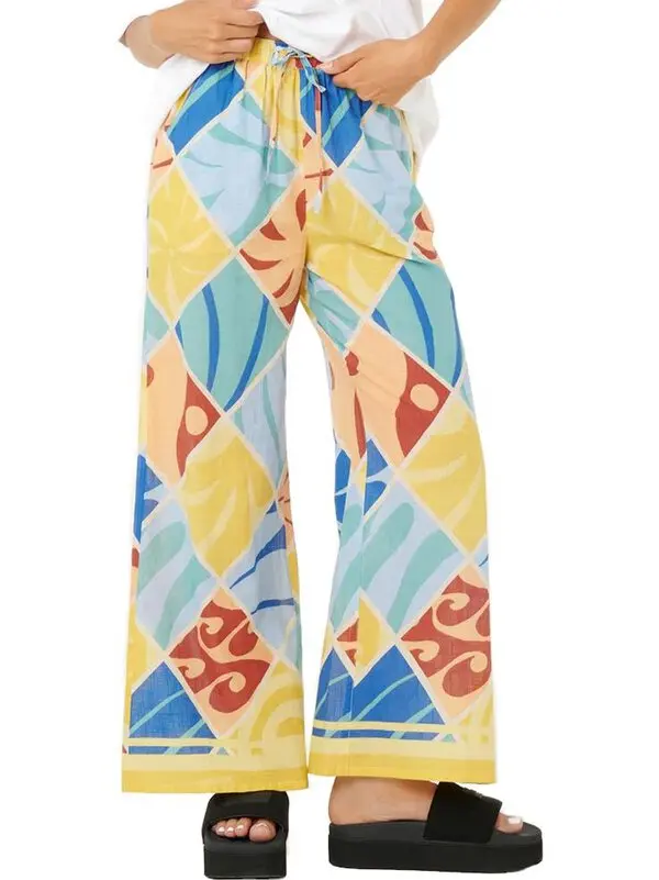 Rip Curl Printed Tie Waist Wide Leg Pants - Yellow Multi