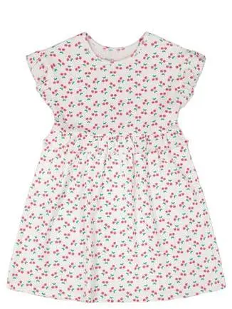 DEUX PAR DEUX Cotton Rib Cherries Short Sleeve Dress - White With Cherry Print