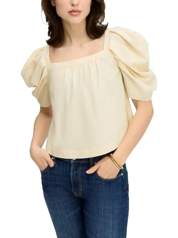 Sam Edelman Puff Sleeve Square Neck Top - Almond