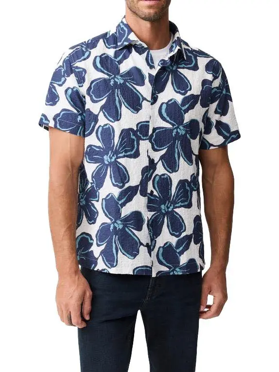 Rodd & Gunn Hamilton Bay Weekend Fit Floral Short Sleeve Stretch Seersucker Button-up Shirt - Ink