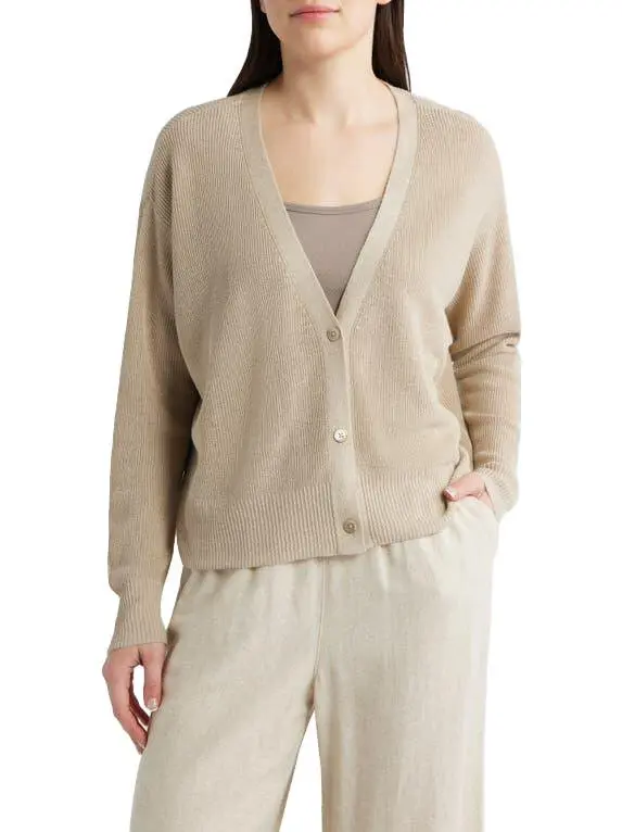 Eileen Fisher V-neck Organic Linen & Cotton Cardigan - Undyed Natural