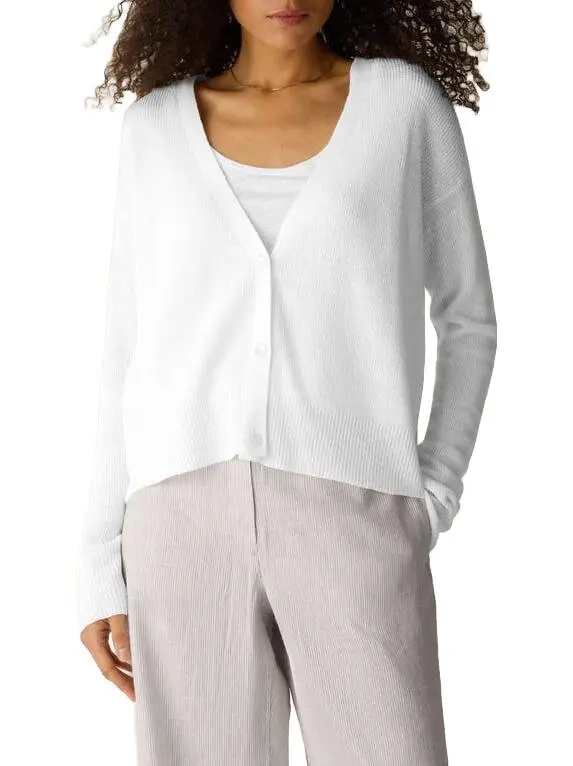 Eileen Fisher V-neck Organic Linen & Cotton Cardigan - White