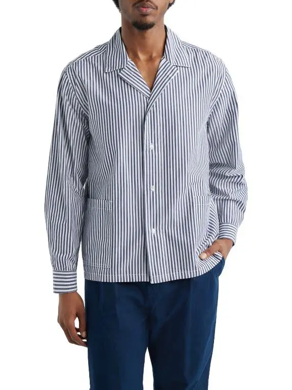 SERVICE WORKS Waiter Stripe Poplin Button-up Shirt - Royal