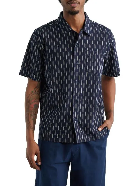 SERVICE WORKS Ikat Short Sleeve Button-up Shirt - Navy