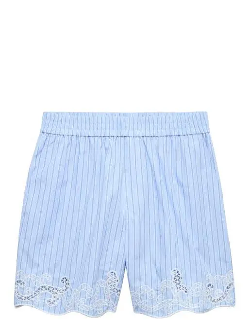 M&s Striped Embroidery Shorts - Blue