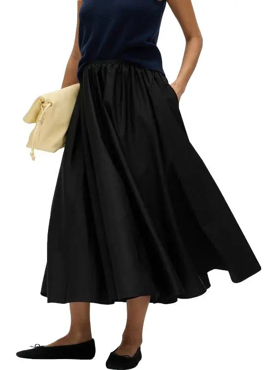 M&s Flowy Taffeta Skirt - Black