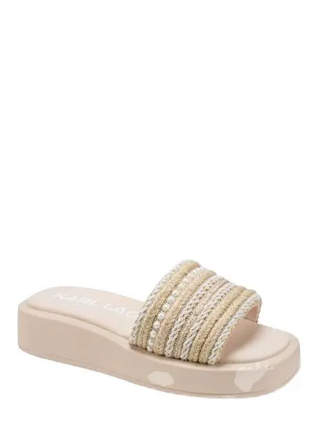 Karl Lagerfeld Paris Platform Wedge Slide Sandal - Natural