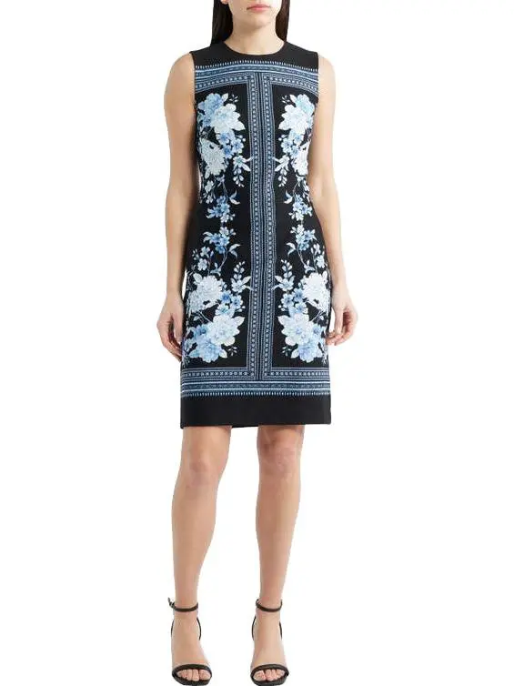 Anne Klein Print Sleeveless Sheath Dress - Anne Black Multi