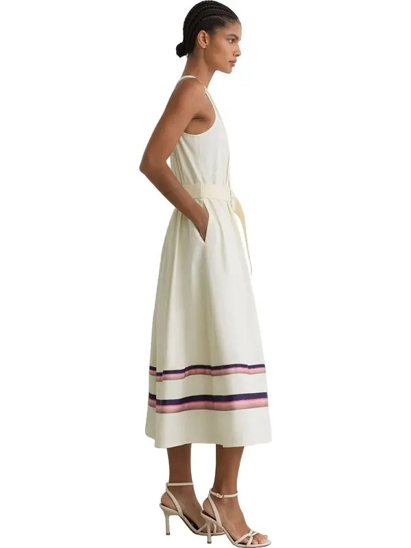 REISS Stretch-cotton Stripe-detail Midi Dress - Cream