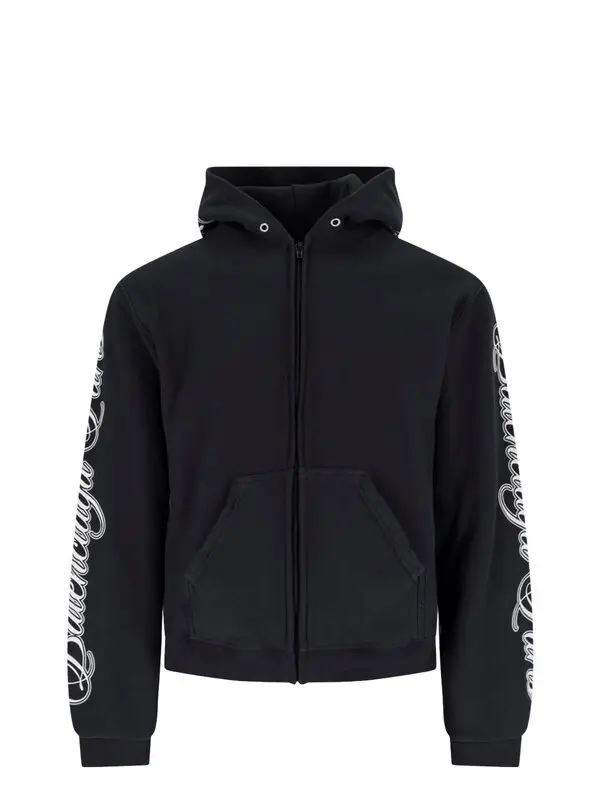 Balenciaga Cursive Zip Hoodie - Black