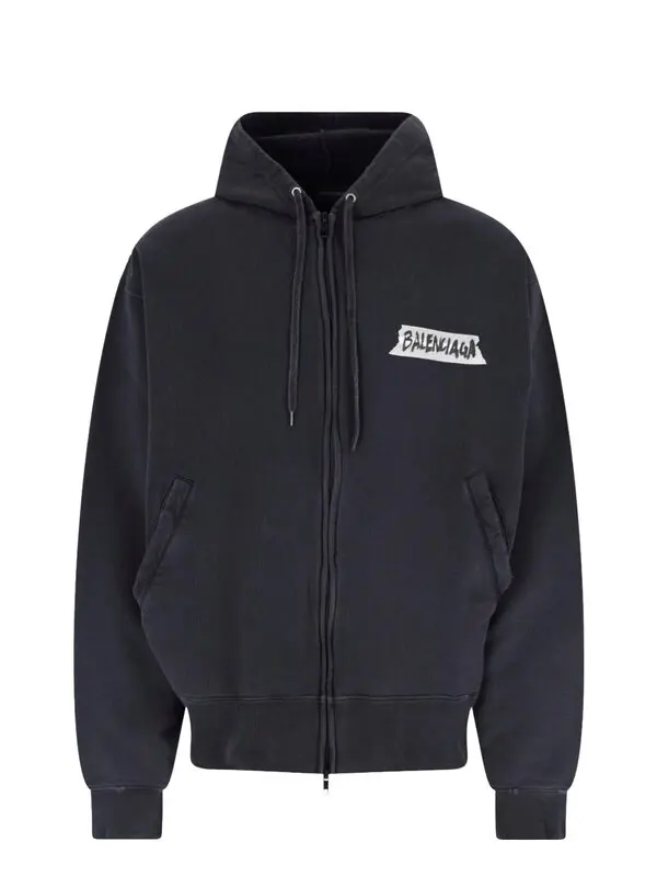 Balenciaga Masking Tape Hooded Sweatshirt - Black