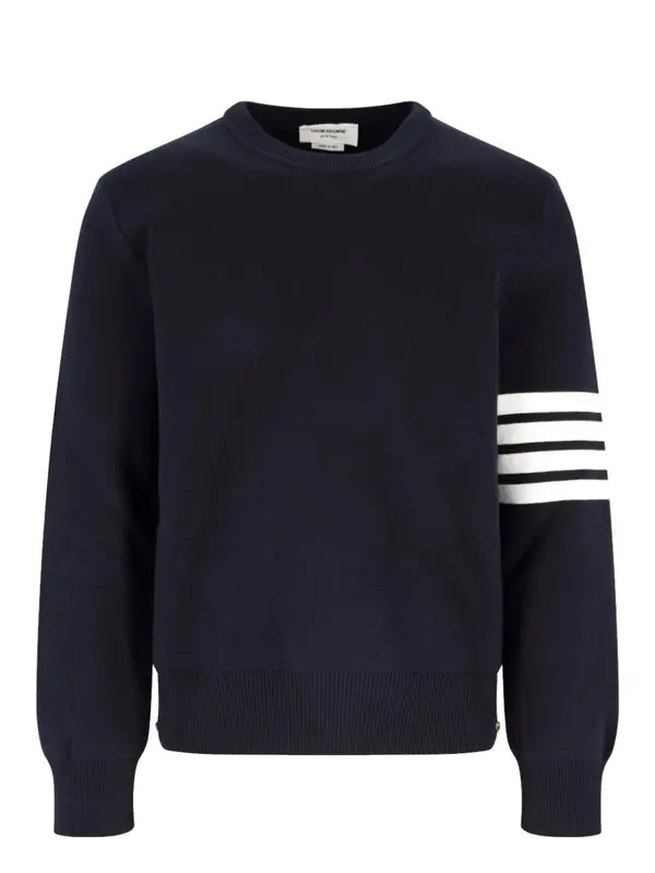 Thom Browne Cotton Sweater With 4-bar Detailing - Blue
