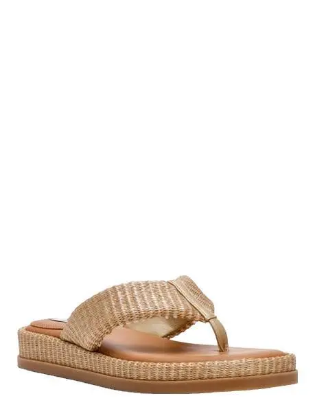 Steve Madden Bella Thong Platform Slide Sandal - Gold Raffia