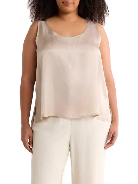 Eileen Fisher Scoop Neck Satin Tank - Wheat